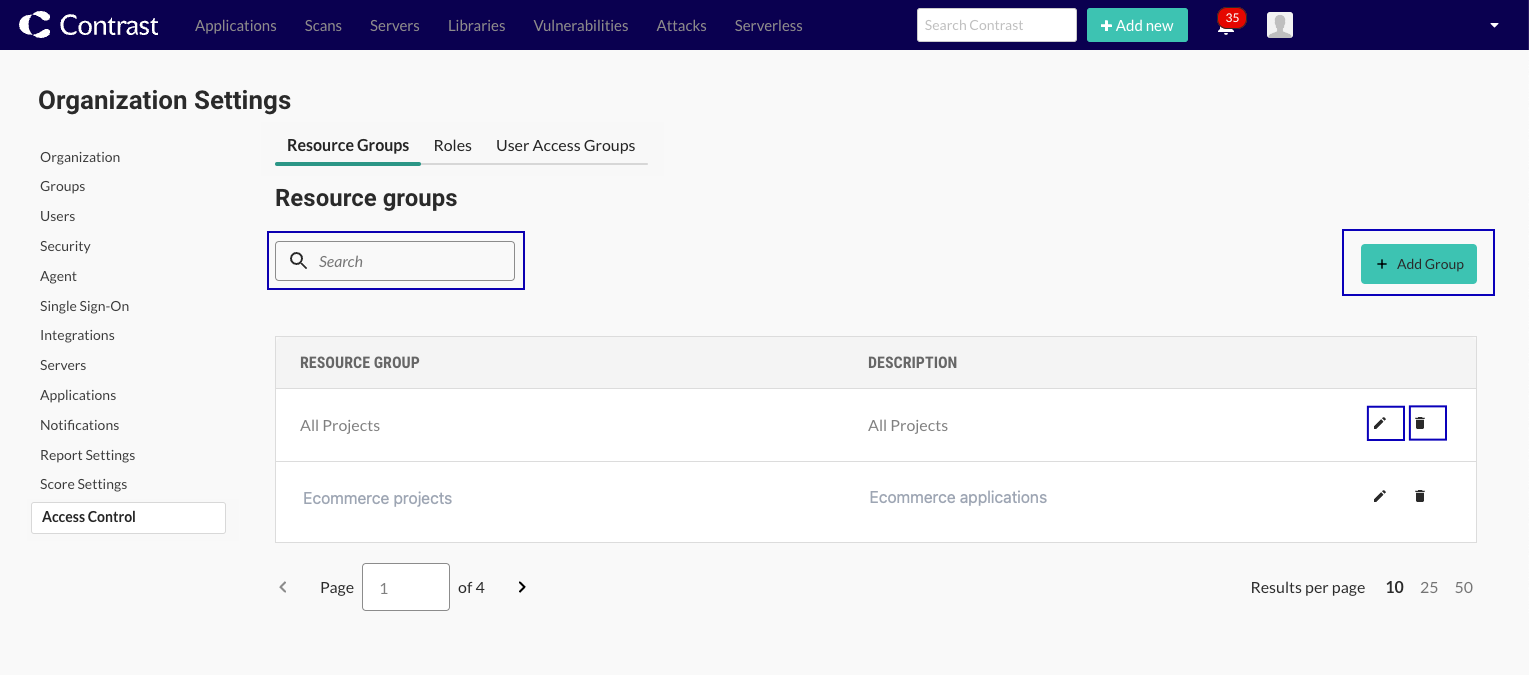 Resource groups for Contrast Scan